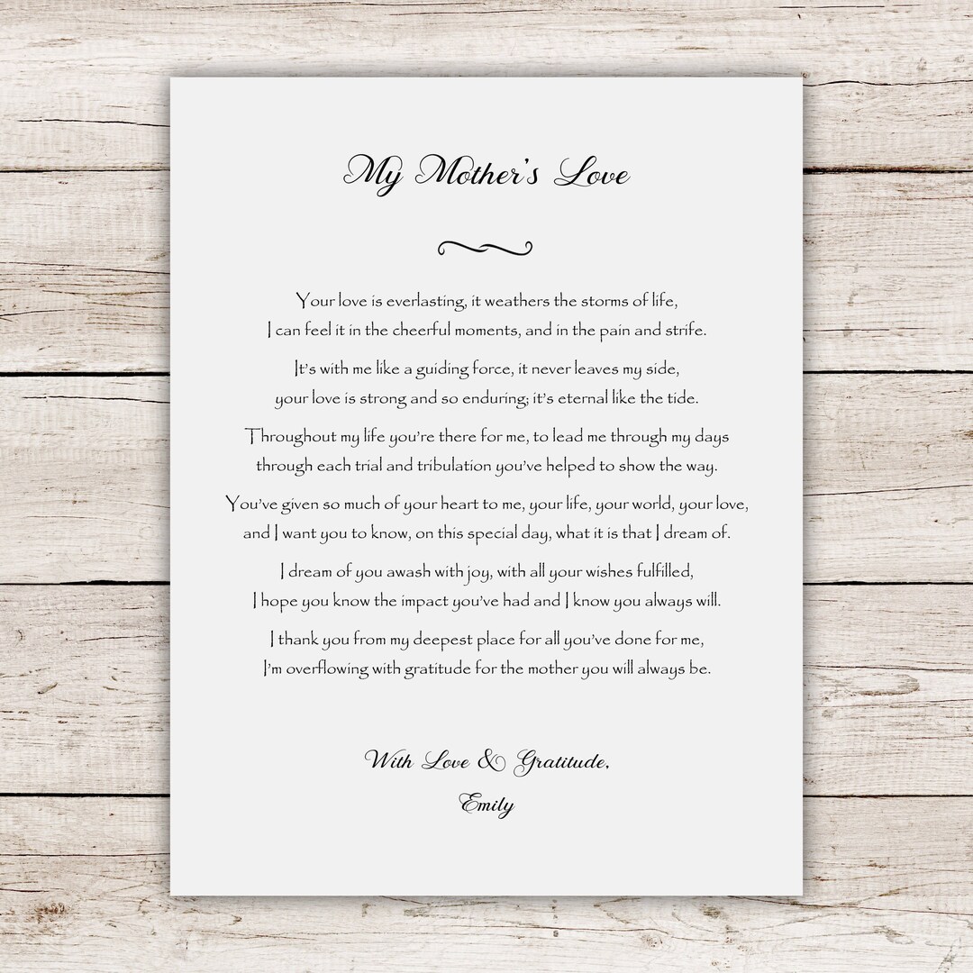 Personalized Mom Poem - Mother's Day Gift - Mother of the Bride Poem ...