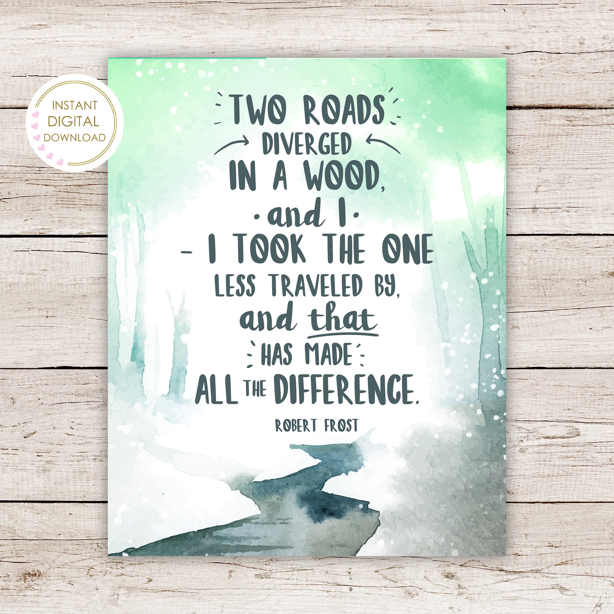 Instant Download - A Road Less Traveled Wall Art - Robert Frost ...