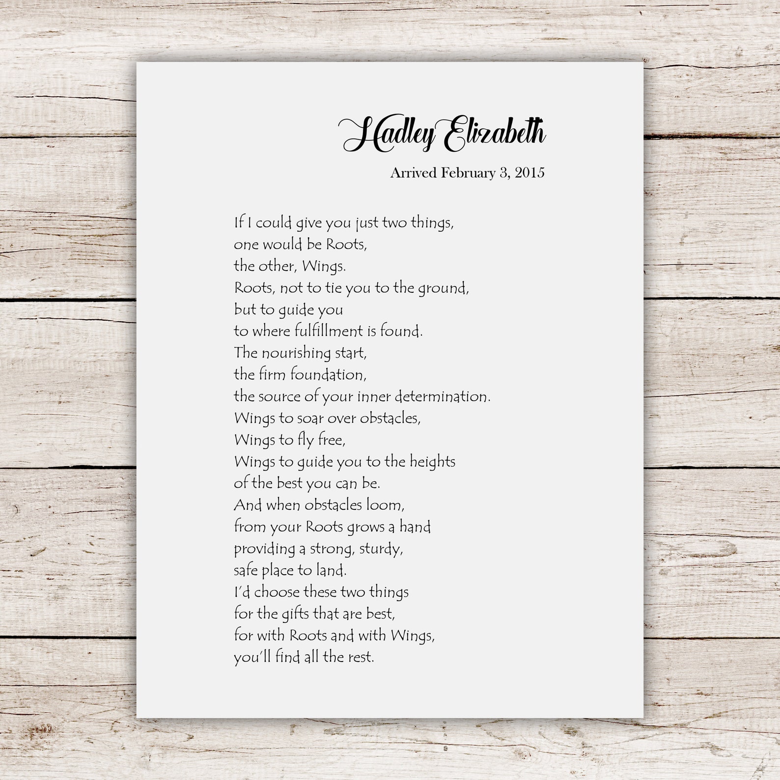 Roots and Wings Poem - Nursery Wall Art - Personalized Gift for Baby ...
