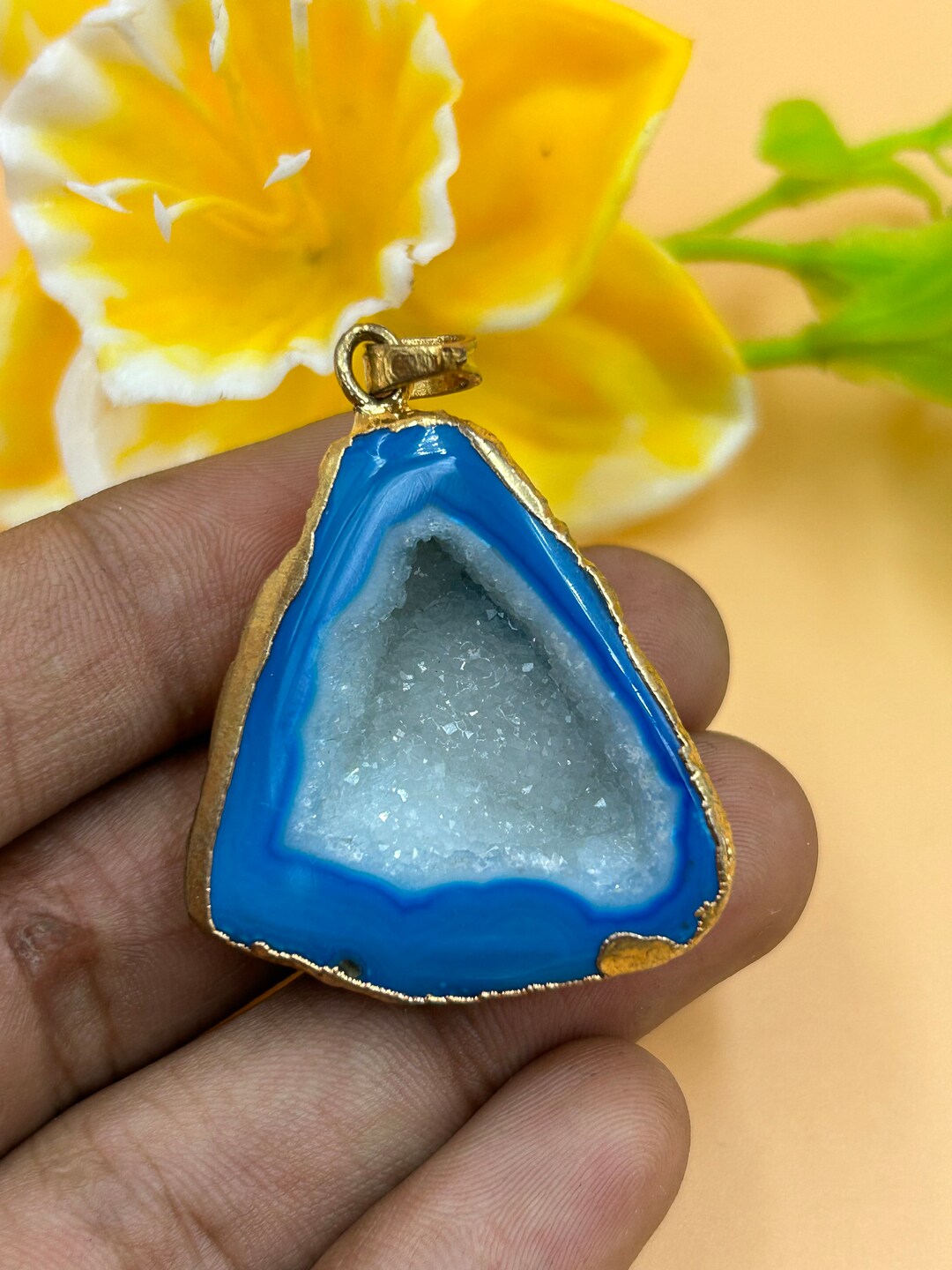 Beautiful Geode Stone Agate Pendant 24k Gold Plated Geode - Etsy