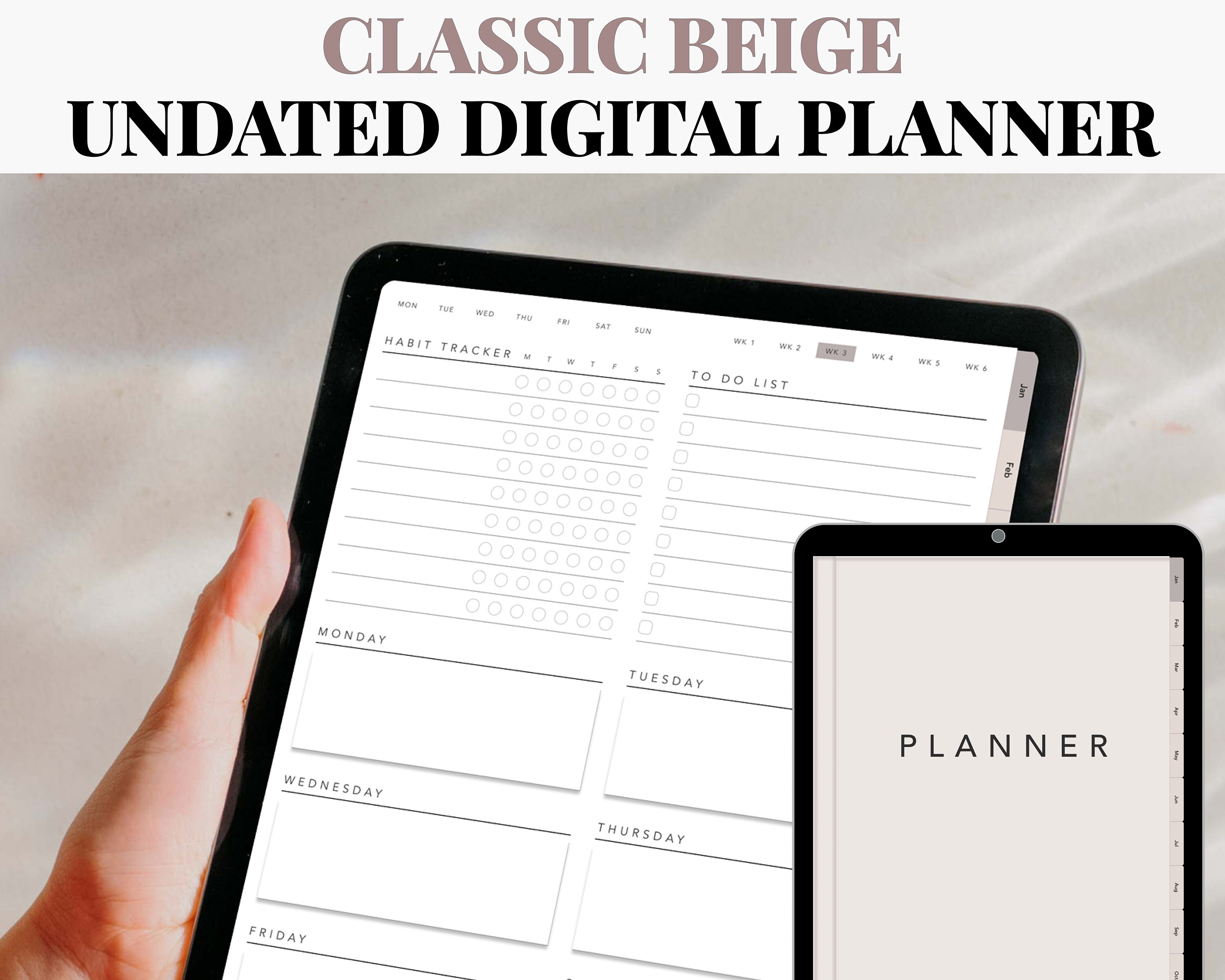 Undated Neutral Digital Planner, Daily Undated Planner Digital ...