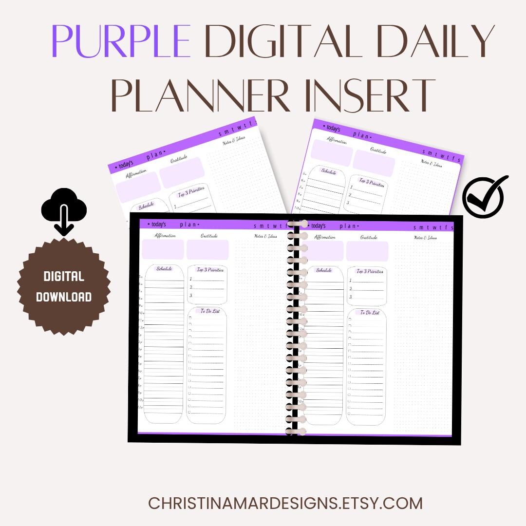 Purple Daily Planner Insert: Digital Productivity Journal (PDF) - Etsy