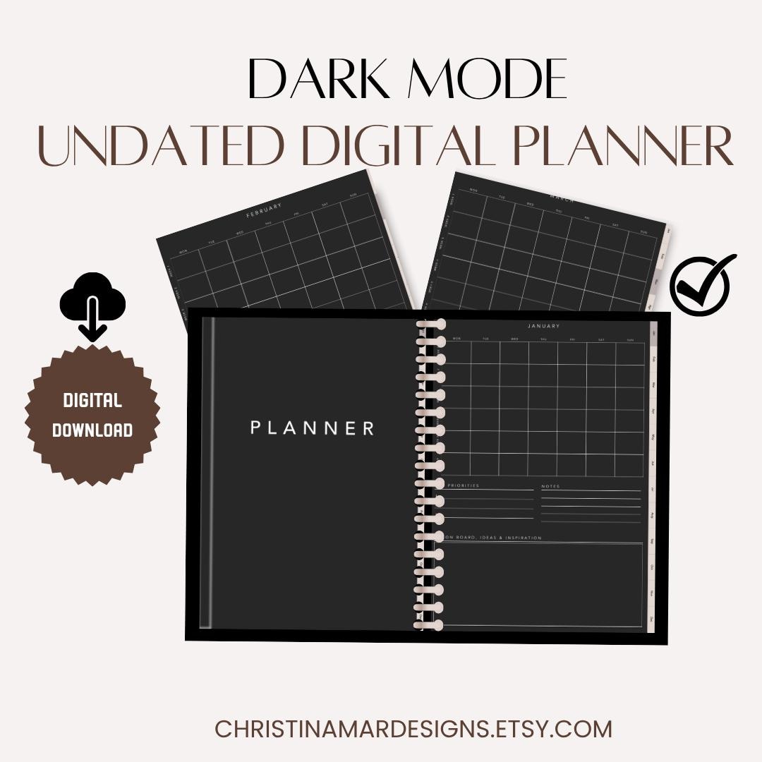 Dark Mode Undated Digital Planner: Hyperlinked Daily Journal (digital ...