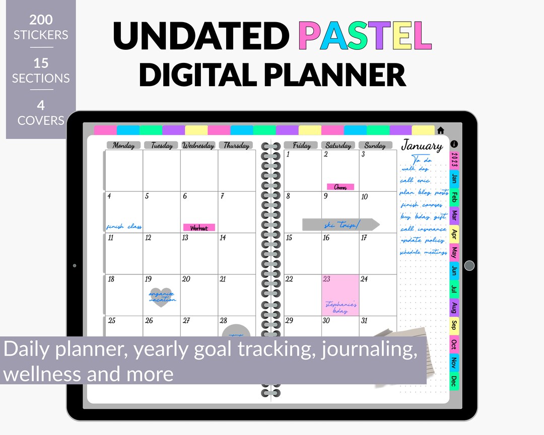 Undated Pastel Digital Planner: Hyperlinked Daily Journal (PDF) - Etsy