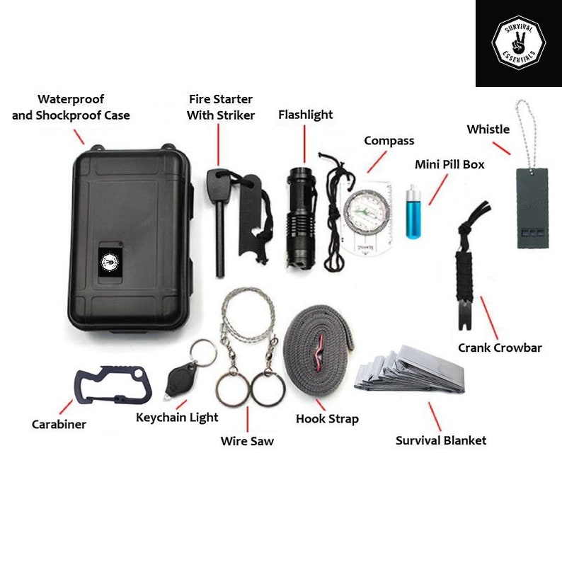 Survival Essentials - 12 in 1 Portable Survival Kit Gear Tactical ...