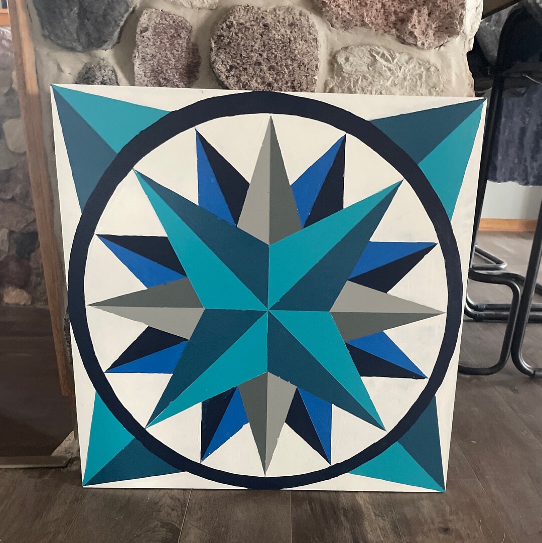 Handmade Teal Mariners Compass Barn Quilt: Indoor/outdoor Farmhouse ...