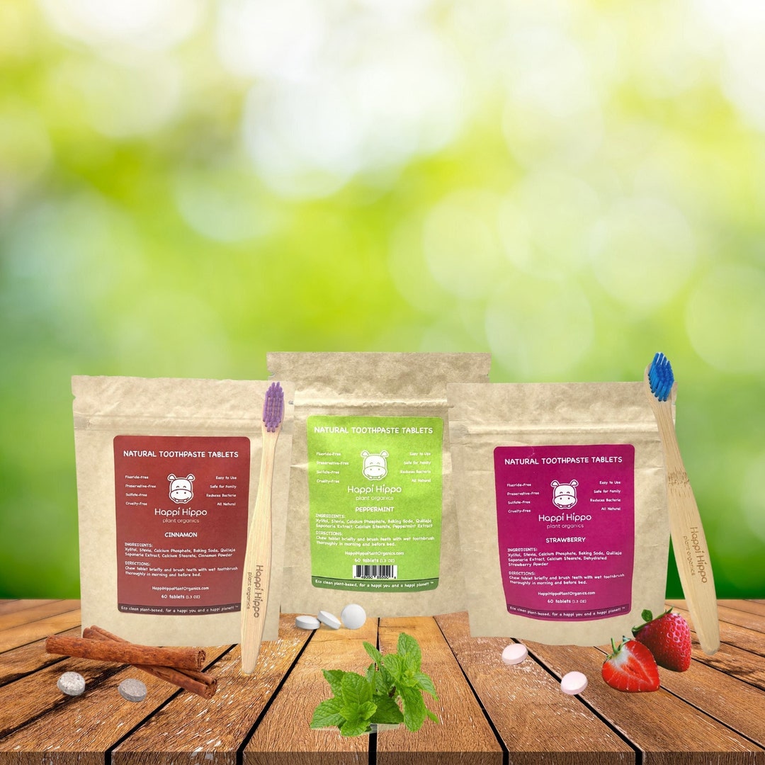 Natural Toothpaste Tablets, Toxin-free (60 Tabs) in Compostable Pouch ...