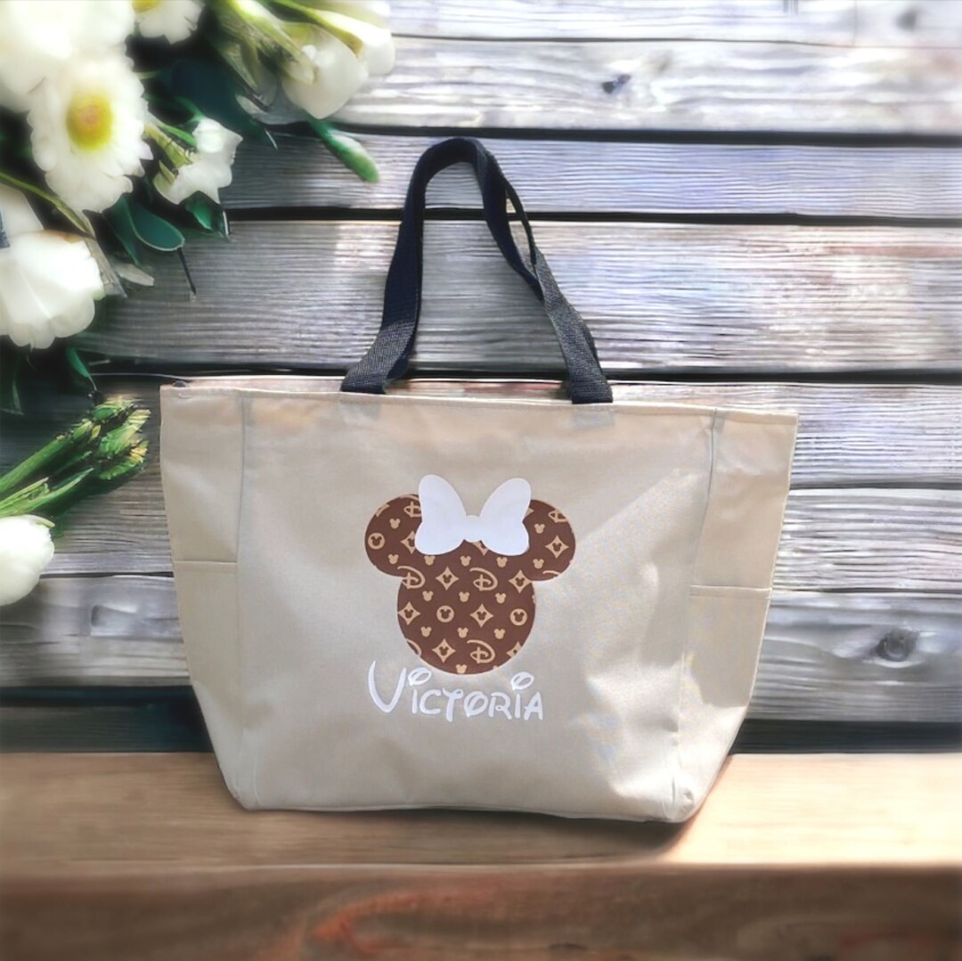 Personalized Minnie Designer Tote Bag With Zipper Plaid Print Tote Bags ...