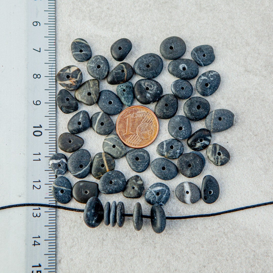 Drilled Sea Pebble Beads 6-10mm, Centered Drilled, 1mm Hole , Black ...