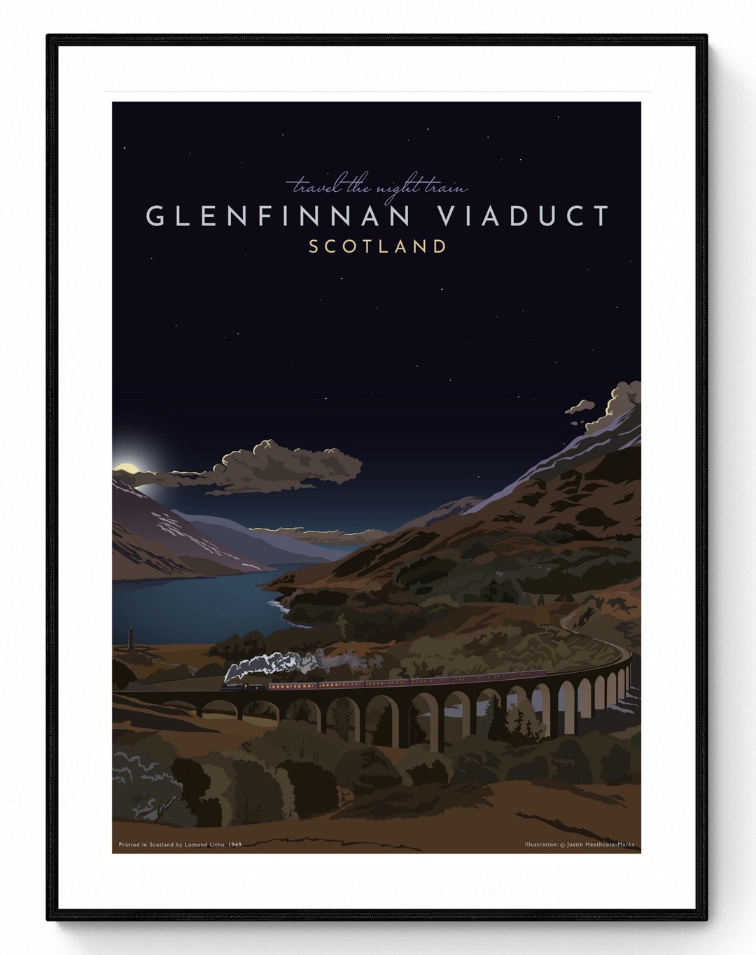 Glenfinnan Viaduct Scotland Jacobite Night Train Travel Prints Wall ...