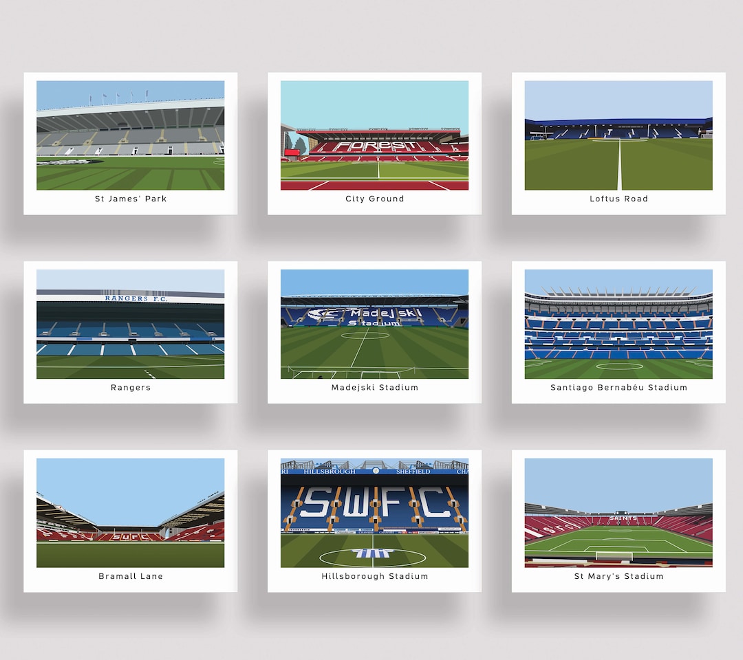 Football Stadium Posters, Newcastle, Nottingham, Leeds, Queens Park ...