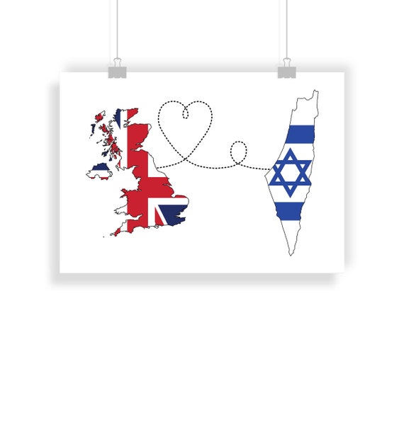 United Kingdom to Israel Israeli Map Flag Travel Print | Etsy
