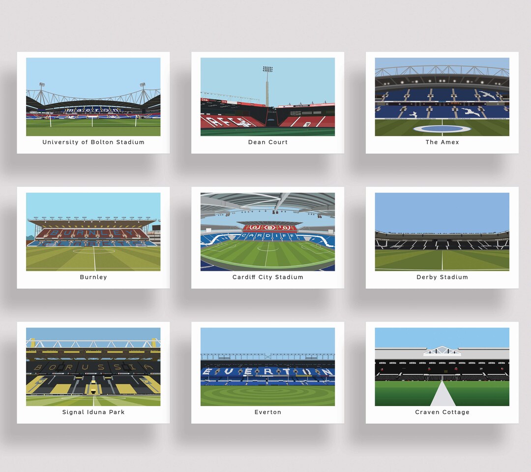 Football Stadium Posters, Bolton, Bournemouth, Brighton, Burnley ...