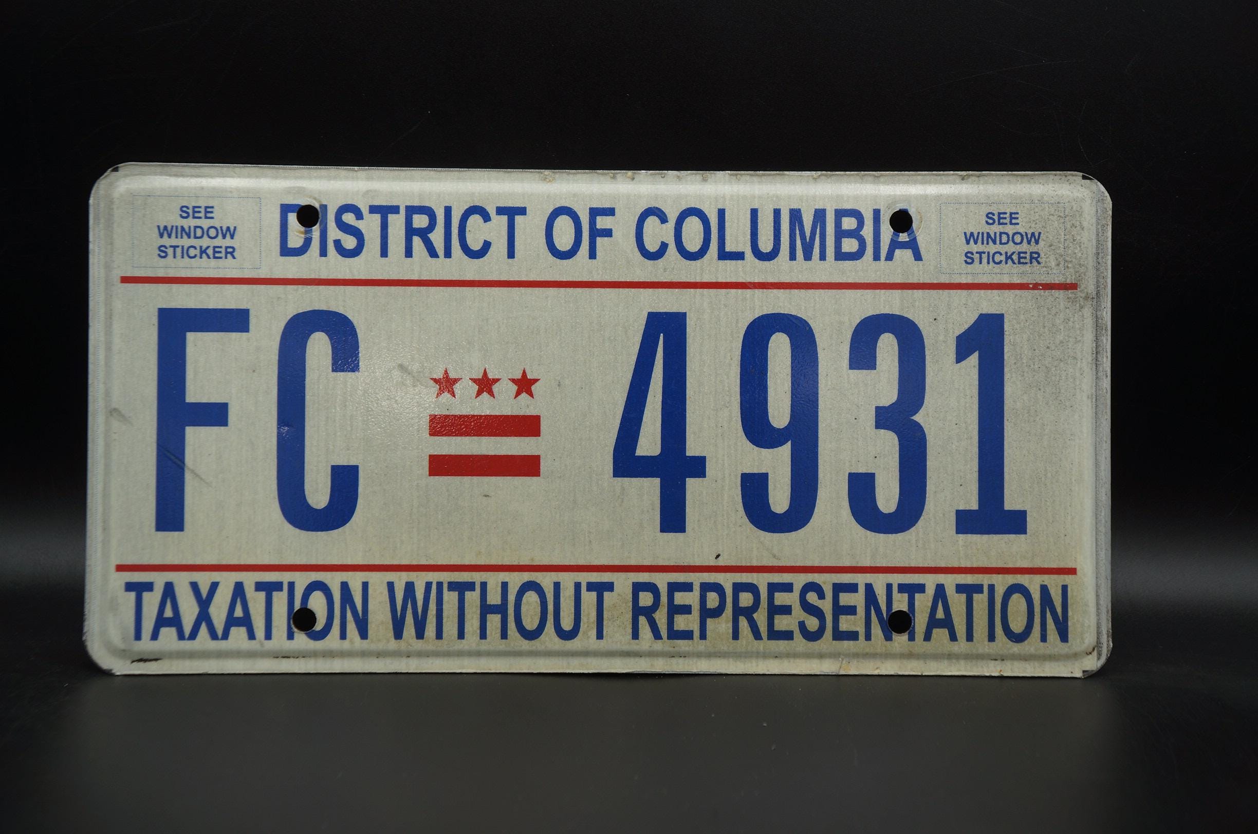 Washington DC District of Columbia License Plate - Taxation Without ...
