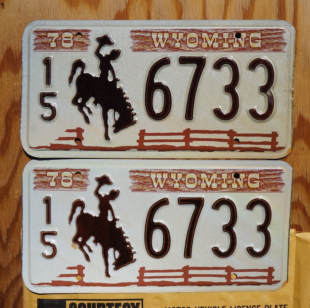 1978 Wyoming Cowboy License Plate Pair: Horse Fence Design - Etsy