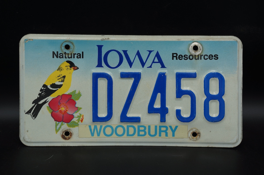 Iowa NATURAL RESOURCES Graphic License Plate - Yellow Bird Red Flower ...
