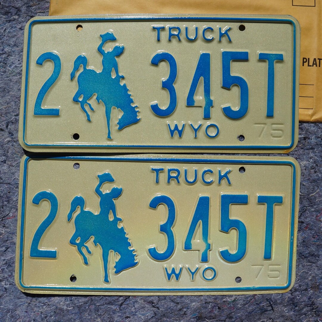 1975 Wyoming Truck Cowboy Horse Blue License Plate PAIR / SET # 2 - 345 ...