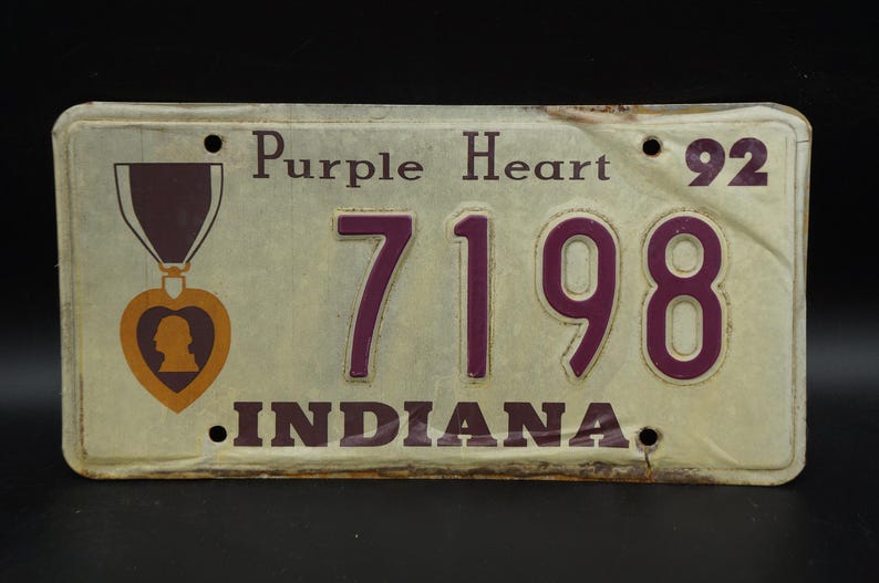 1992 Indiana PURPLE HEART License Plate # 7198 - Etsy