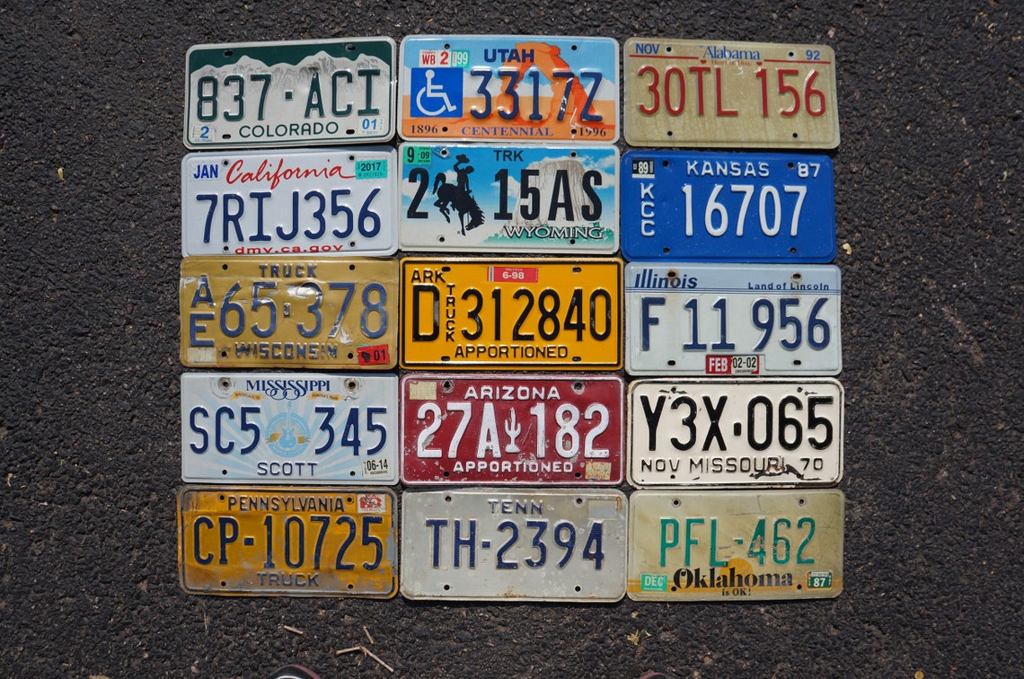 LOT of 15 License Plates 10 Different States USA Plate Tag Craft ...