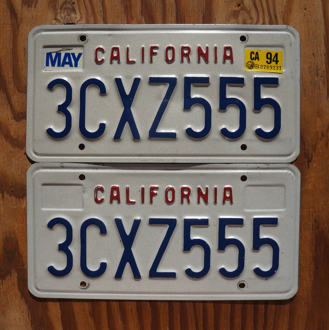 1994 California Vintage License Plate PAIR / SET # 3CXZ555 - Etsy