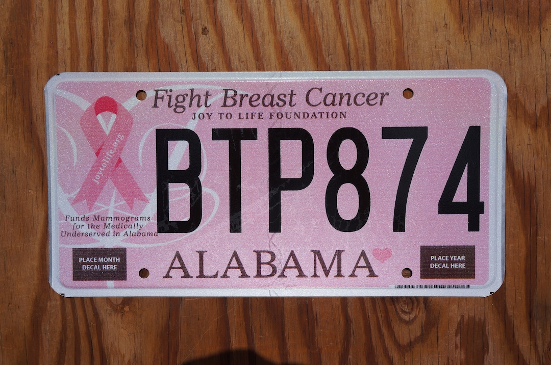 Alabama PINK RIBBON Fight Breast Cancer Women Heath Cancer License ...