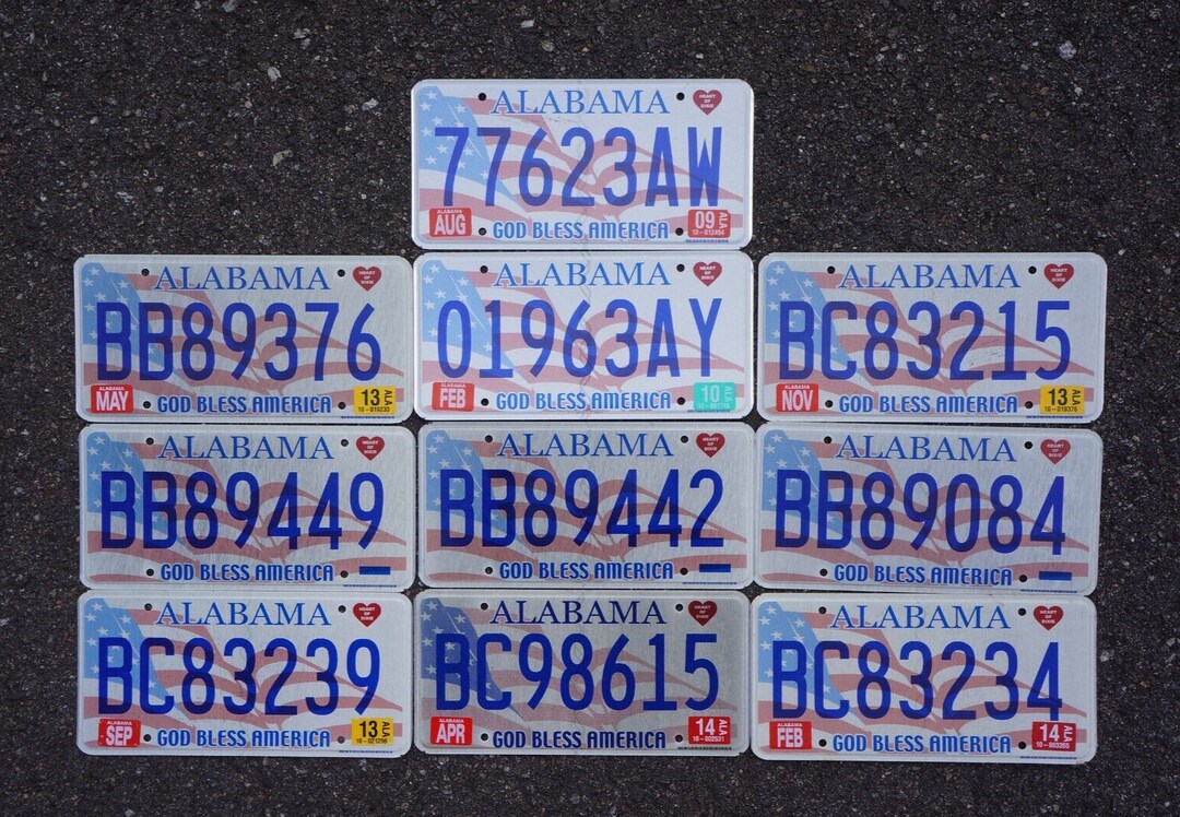 LOT OF 10 - ALABAMA God Bless America Flag License Plates Tags - Bulk ...