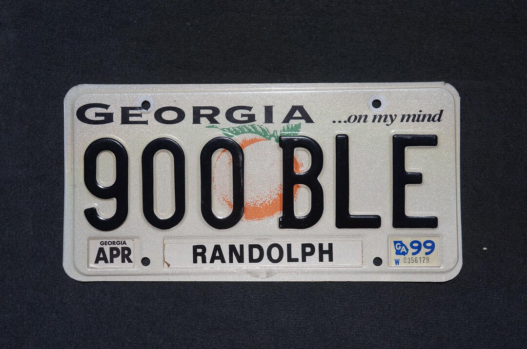 1999 Georgia on My Mind Peach License Plate RANDOLPH County # 900 BLE ...