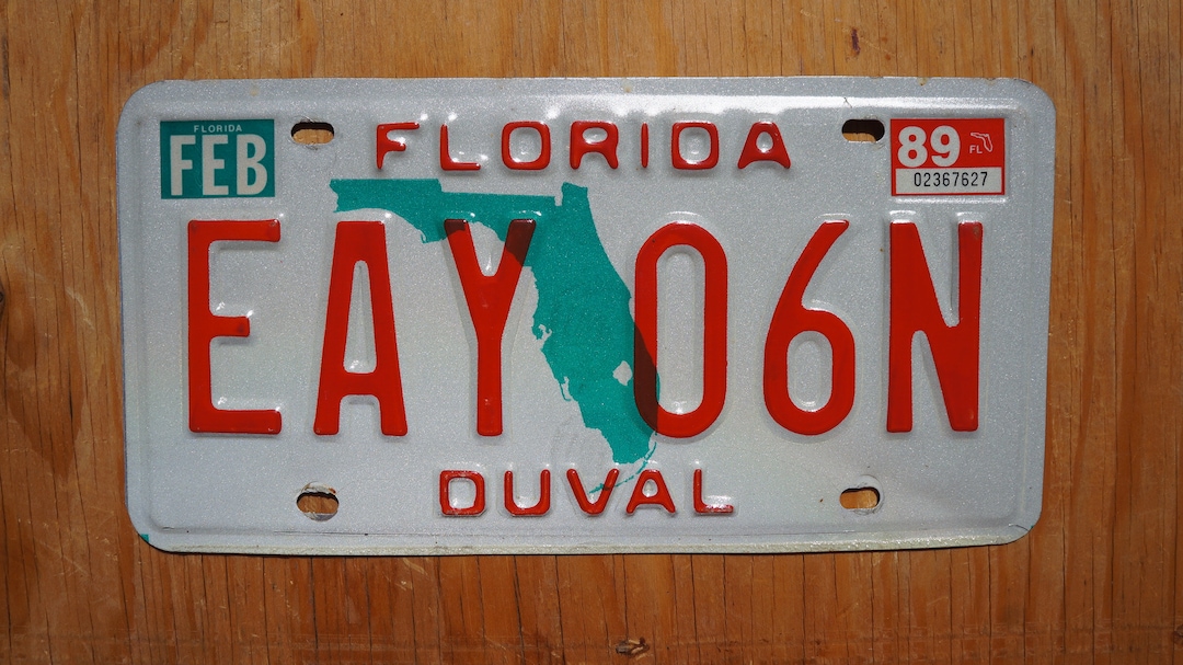 1989 Florida State Shape Vintage License Plate Duval County - Etsy