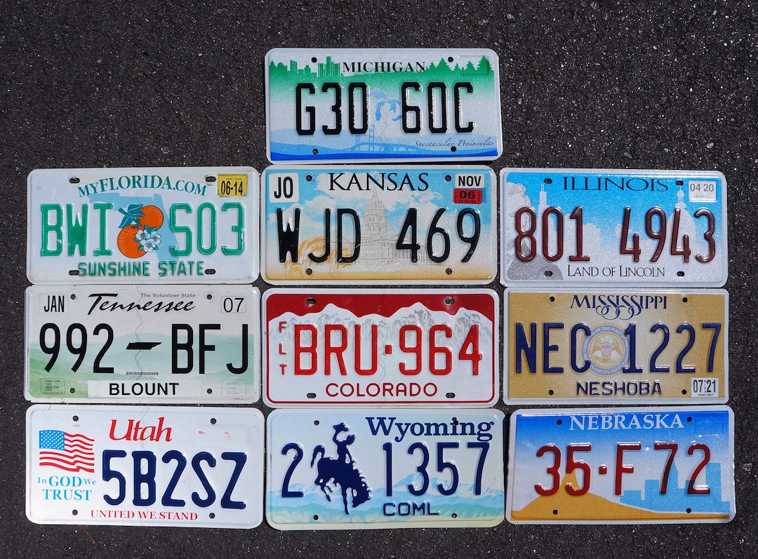 Lot of 10 GRAPHIC COLORFUL 10 States USA License Plates Tag Plate Set ...