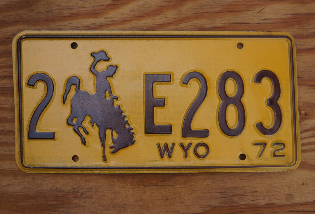 1972 Wyoming License Plate: Yellow Rodeo Cowboy Horse - Etsy