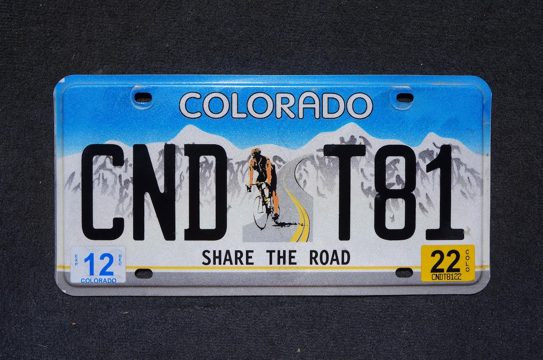 2022 Colorado SHARE THE ROAD Snow Mountains Blue License Plate Biker ...