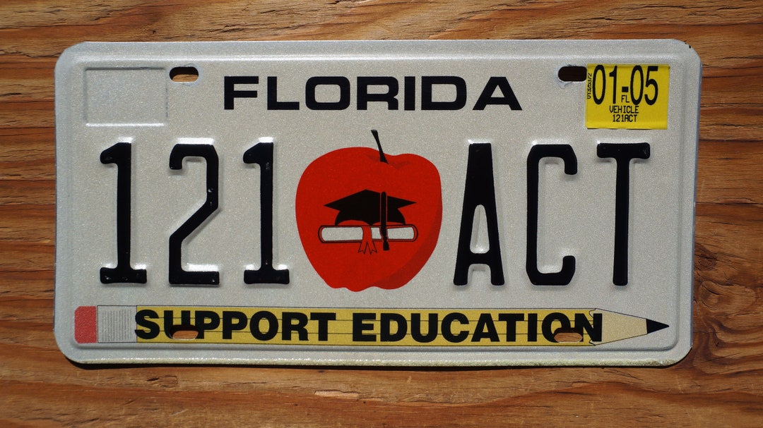 2005 Florida SUPPORT EDUCATION License Plate Red Apple 121 ACT - Etsy