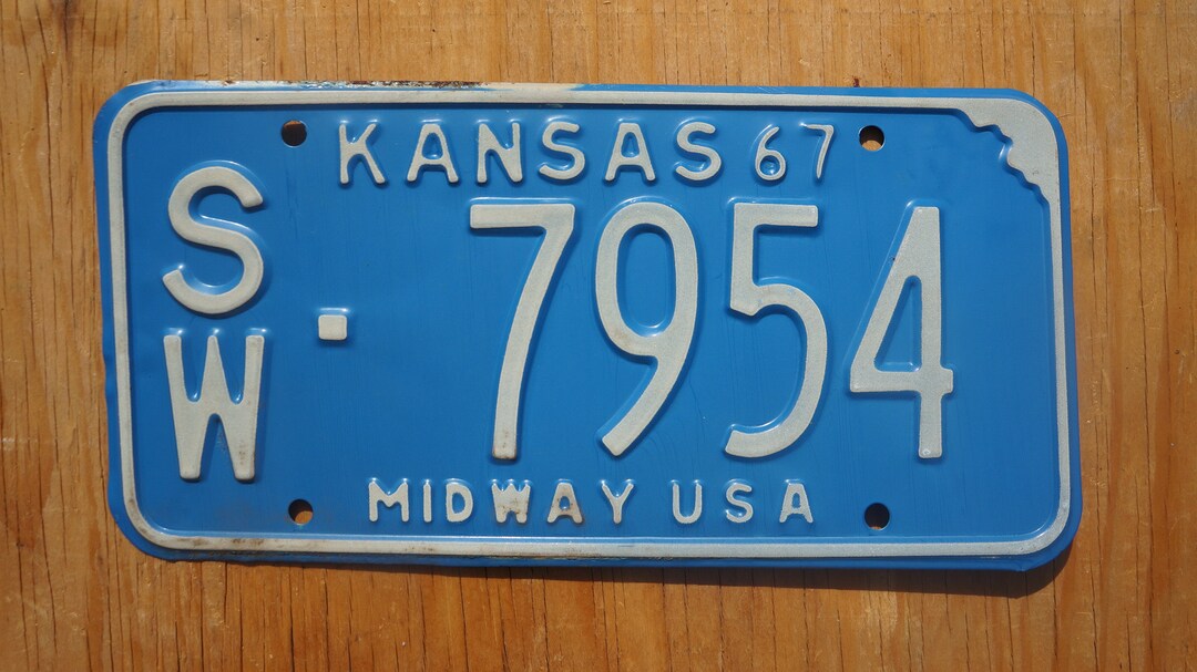 1967 Kansas Vintage BLUE License Plate 7954 Midway USA - Etsy