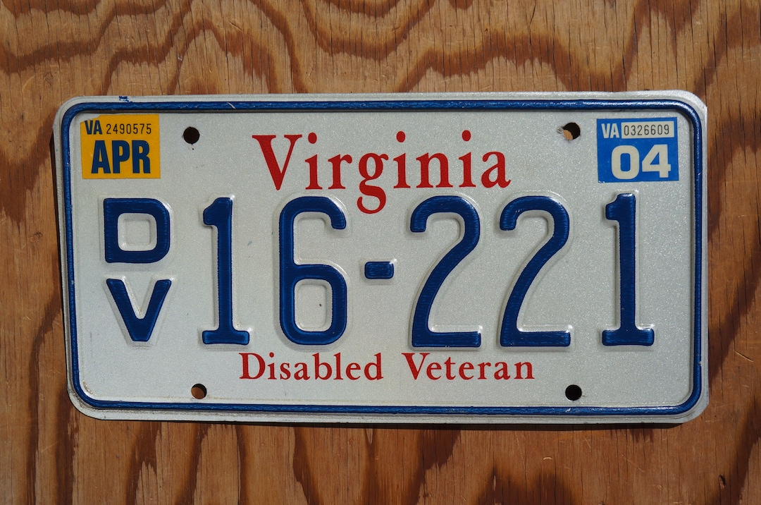 2004 Virginia DISABLED VETERAN Vintage License Plate # DV 16 - 221 - Etsy