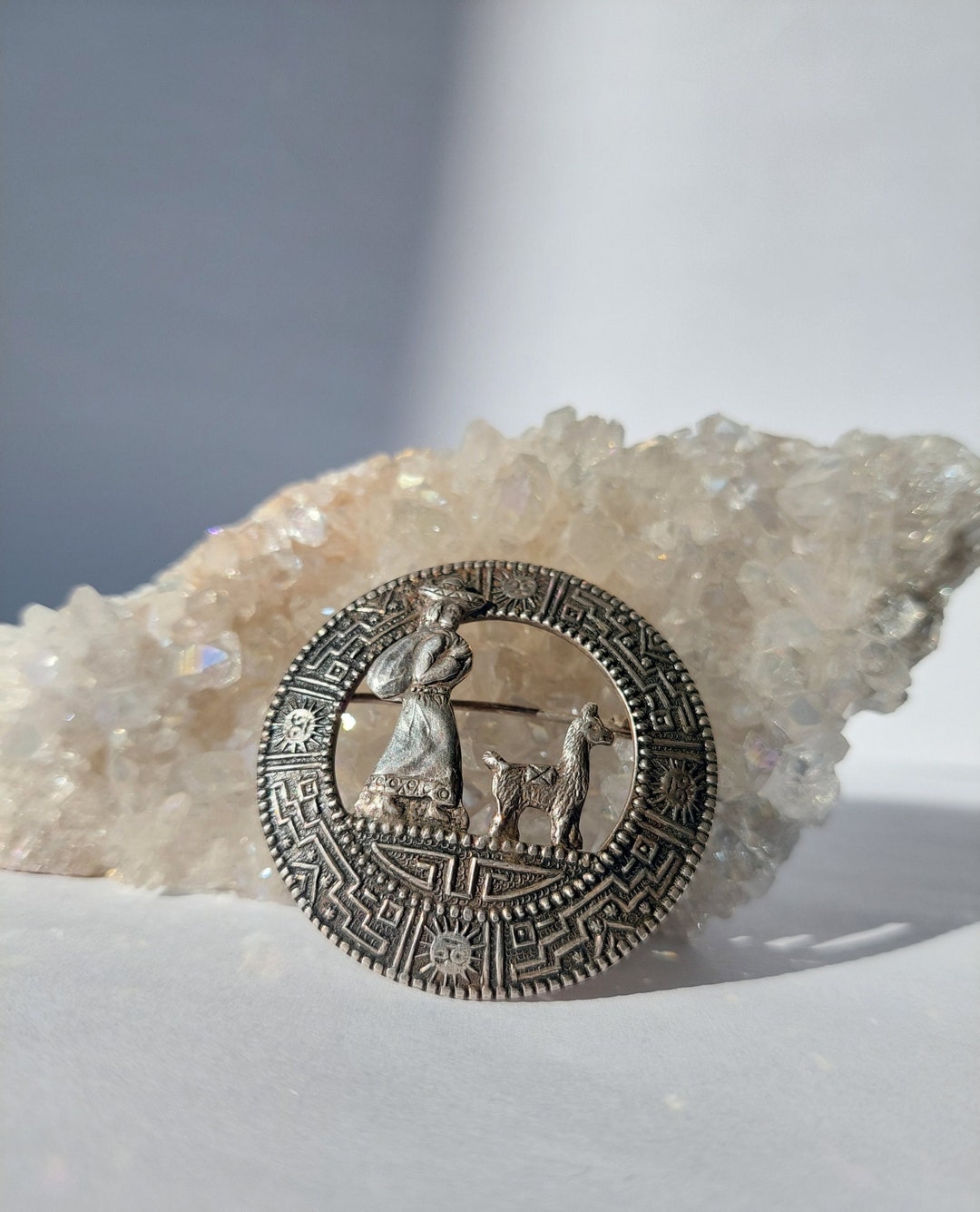 800 Silver Vintage Brooch Native American Llama Peru Hippie Boho ...