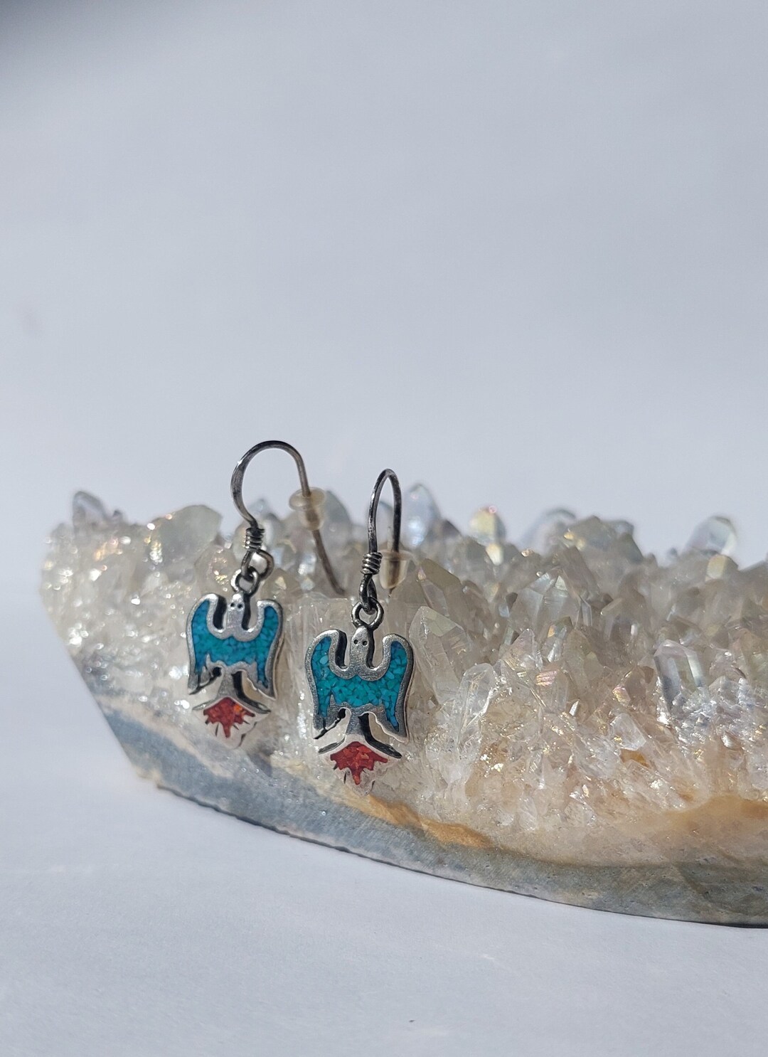Sterling Silver Peyote Bird Crushed Turquoise & Coral Vintage Navajo ...