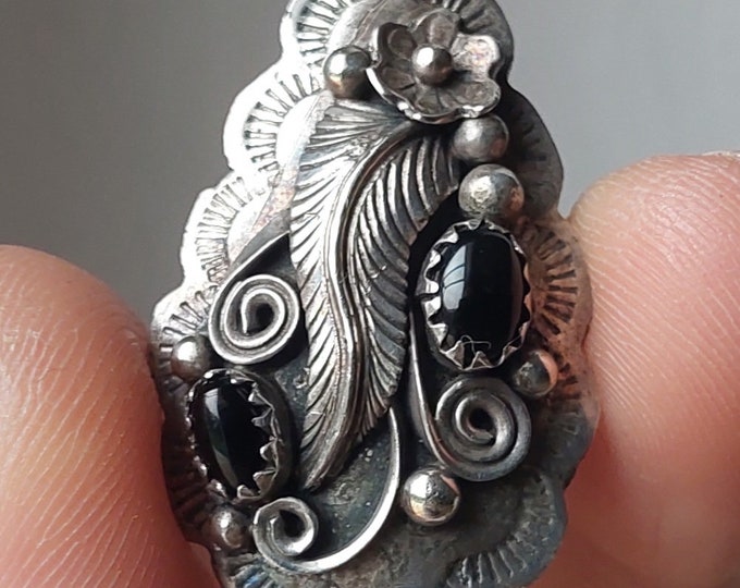 Sterling Silber Onyx Navajo Vintage Anhänger Edelstein Hippie Boho ...