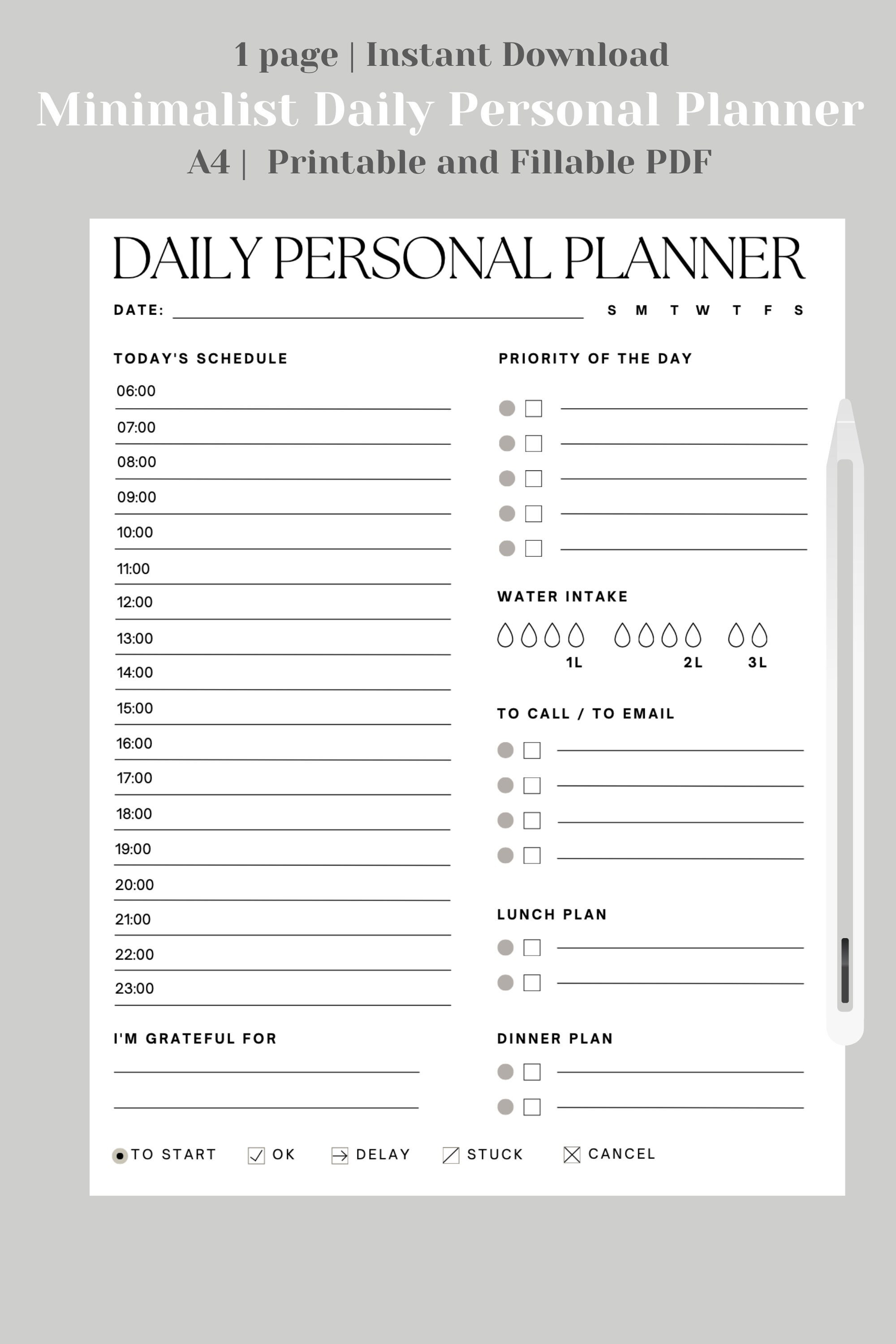 Daily Personal Planner (printable), Instant Download, Printable Planner ...