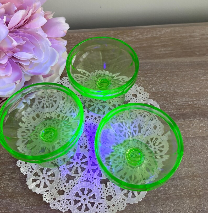 Vintage Hazel Atlas Uranium Glass Sherbets, Colonial Block Pattern - Etsy