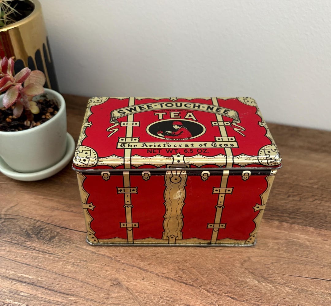 Vintage Swee-touch-nee Tea Metal Red and Gold Steamer Trunk Tea Tin ...