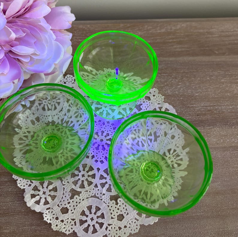 Vintage Hazel Atlas Uranium Glass Sherbets, Colonial Block Pattern - Etsy