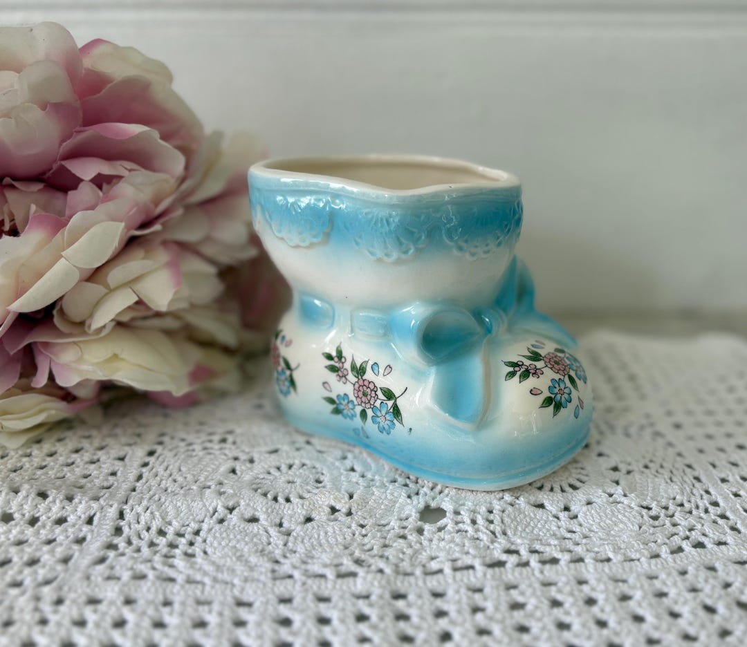 Vintage INARCO Baby Blue Baby Boy Ceramic Bootie Planter - Etsy