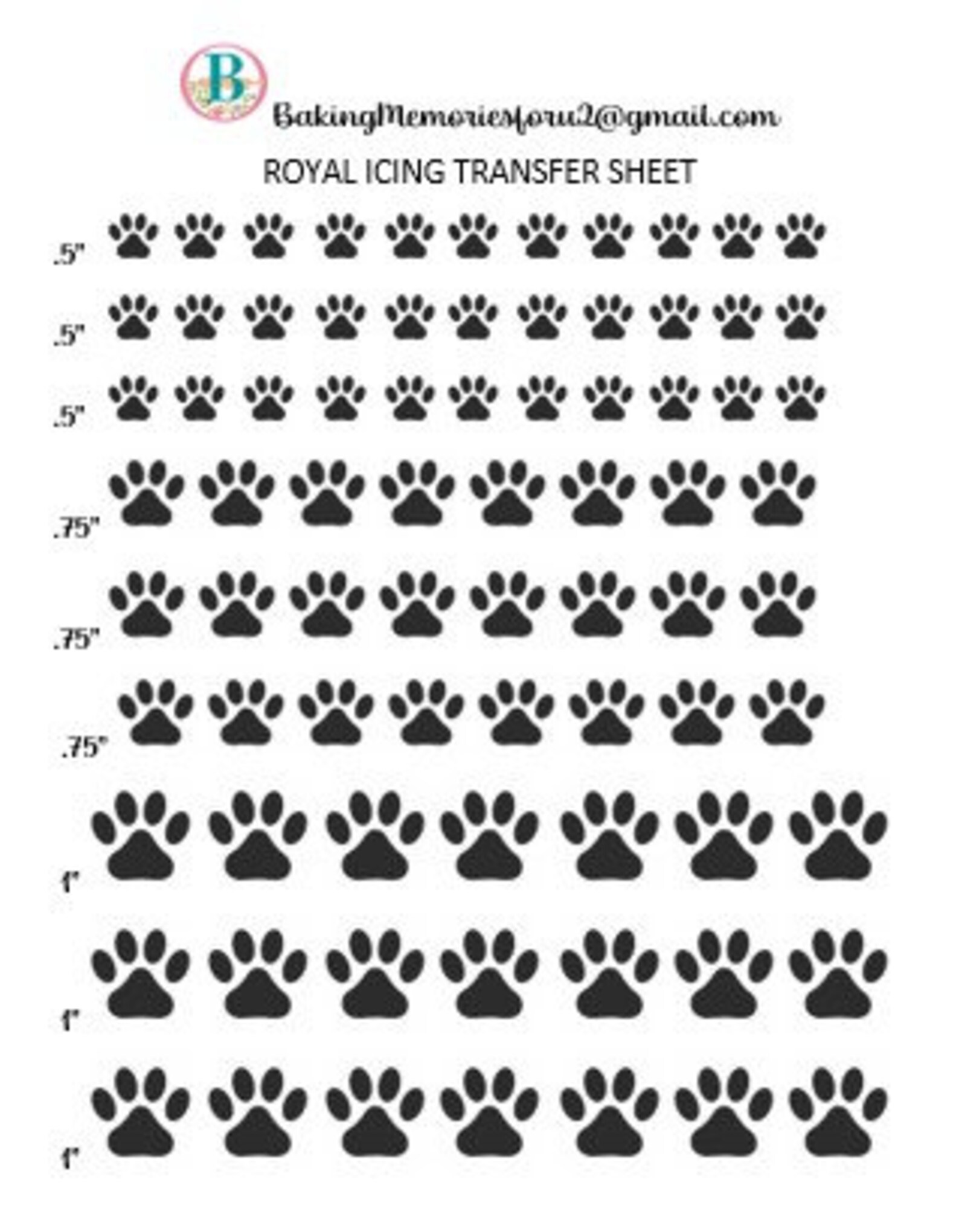 Paw Print Royal Icing Transfer Sheet - Etsy