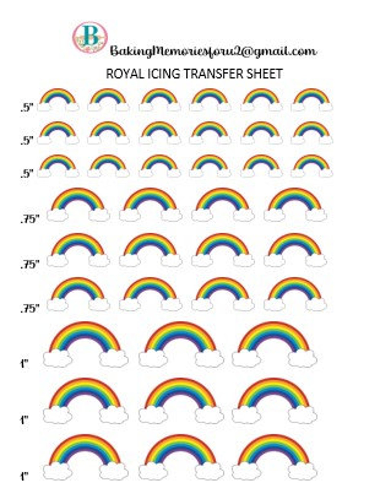 Rainbow With Clouds Royal Icing Transfer Sheet - Etsy