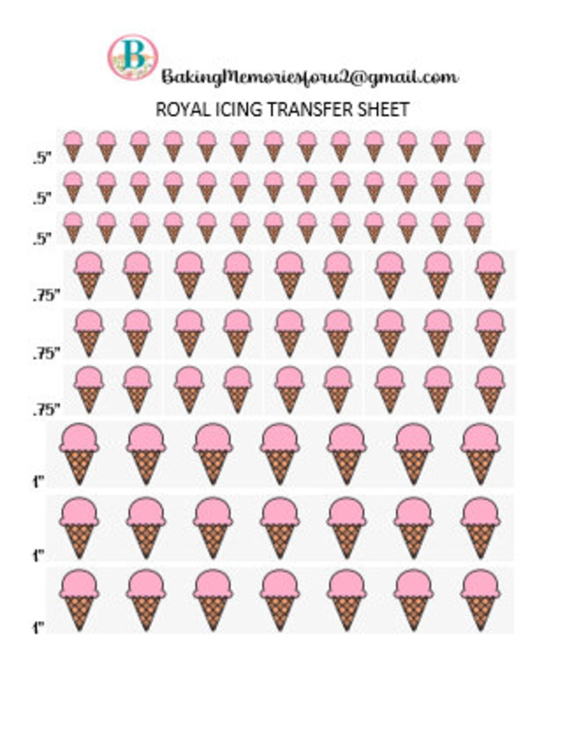 Ice Cream Cone Royal Icing Transfer Sheet - Etsy