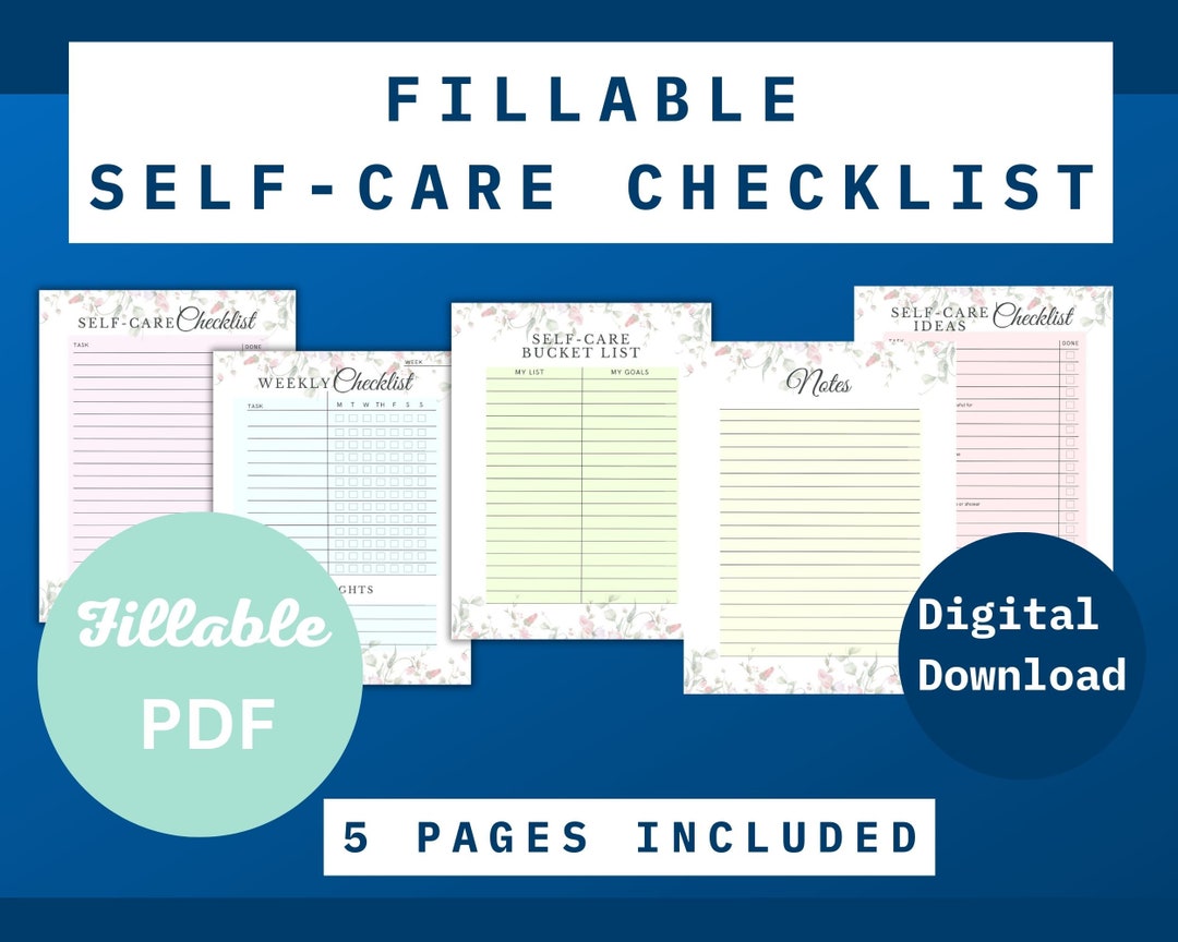 Fillable Self Care Checklist, Printable, Digital PDF, Weekly Self Care ...