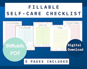 Fillable Self Care Checklist, Printable, Digital PDF, Weekly Self Care ...