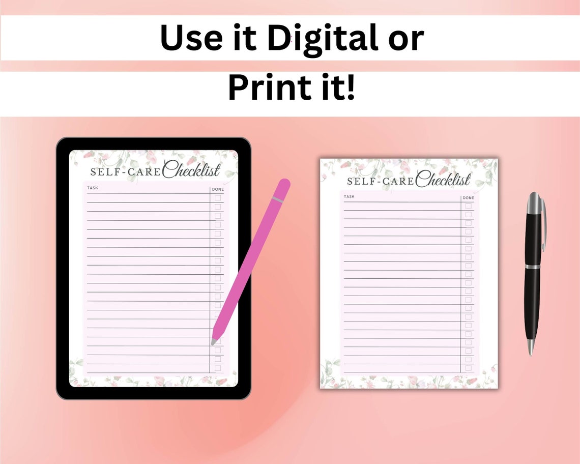 Self-care Digital Checklist, Self-care PDF, Self-care Journal ...
