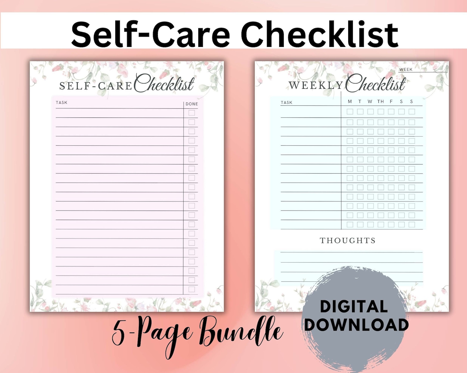 Self-care Digital Checklist, Self-care PDF, Self-care Journal ...