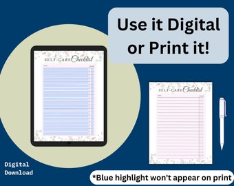 Fillable Self Care Checklist, Printable, Digital PDF, Weekly Self Care ...
